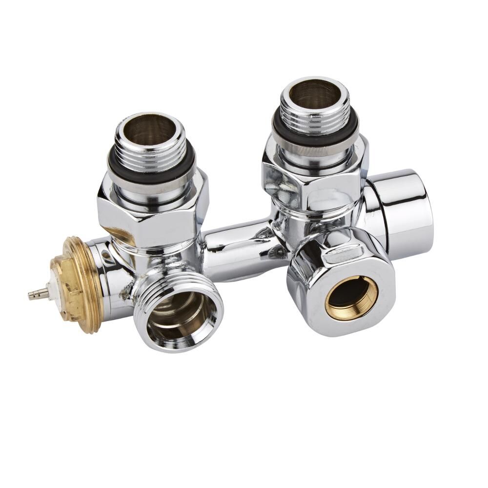 Milano - Chrome Thermostatic H-Block Angled Radiator Valves - 14mm ...