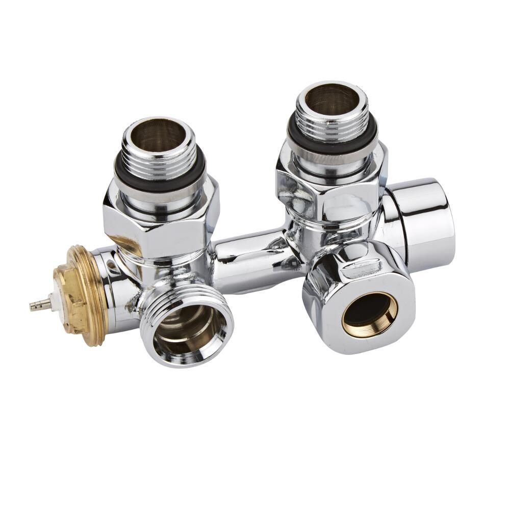 Milano - Chrome Thermostatic H-Block Angled Radiator Valves - 15mm ...