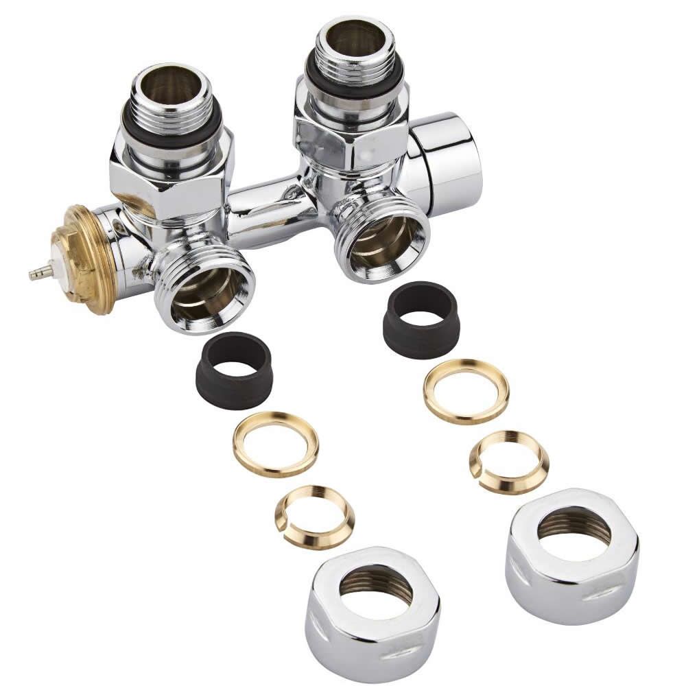 Milano - Chrome Thermostatic H-Block Angled Radiator Valves - 15mm ...