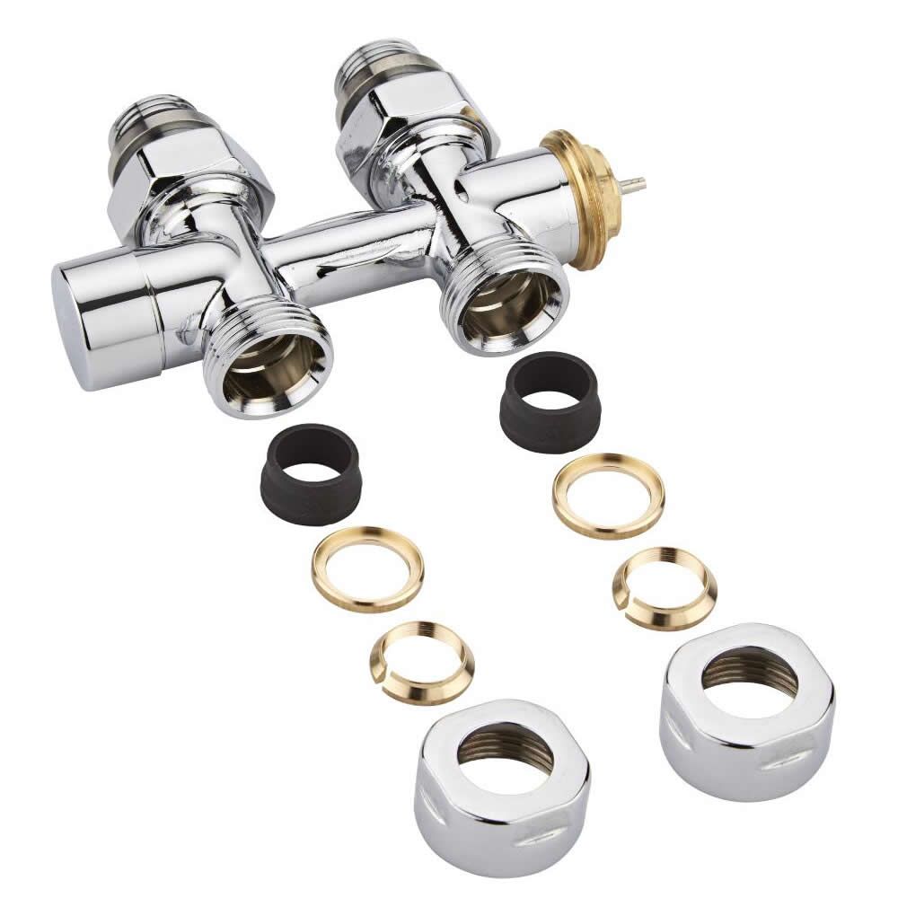 Milano - Chrome Thermostatic H-Block Straight Radiator Valves - 15mm ...