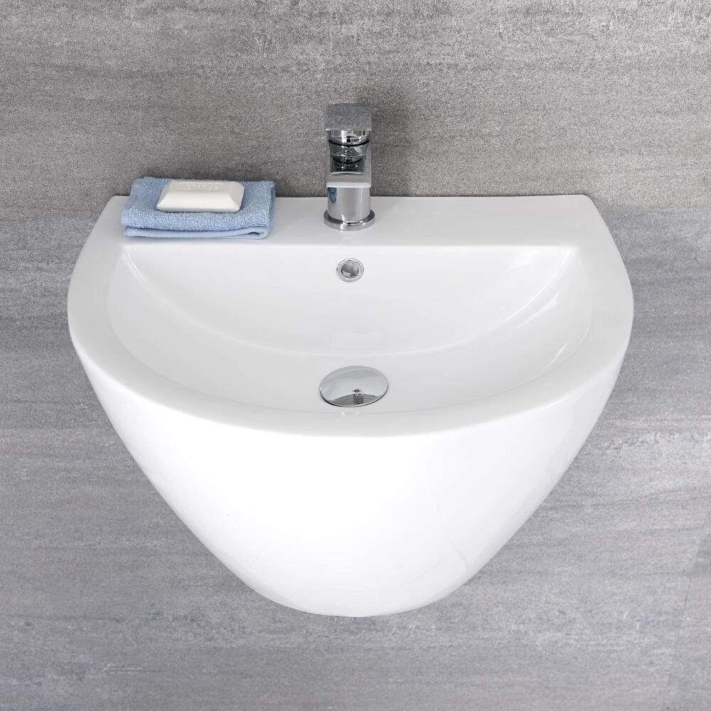 Milano Irwell - White Modern Wall Hung Basin - 530mm x 440mm (1 Tap-Hole)