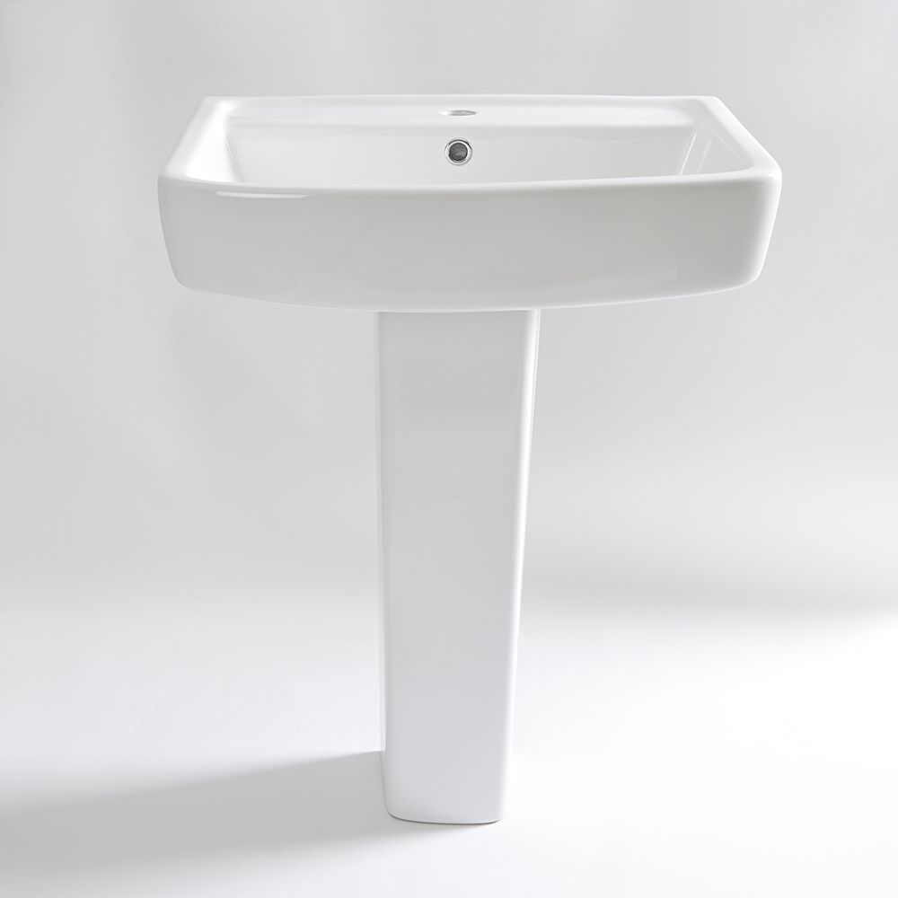 Milano Elswick - Modern 600mm Basin with Full Pedestal - (1 Tap-Hole)