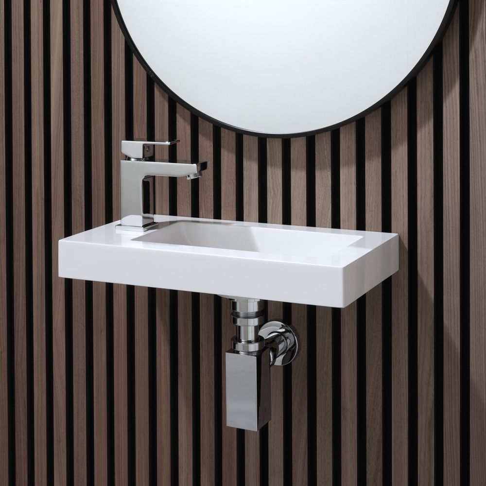 Milano Elswick - Modern Rectangular Wall Hung Cloakroom Basin - 440mm x ...
