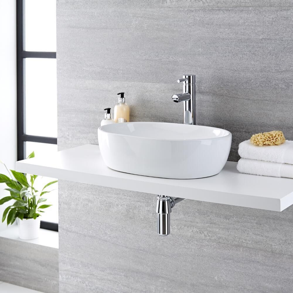 Milano Overton - White Modern Oval Countertop Basin - 480mm x 350mm (No ...