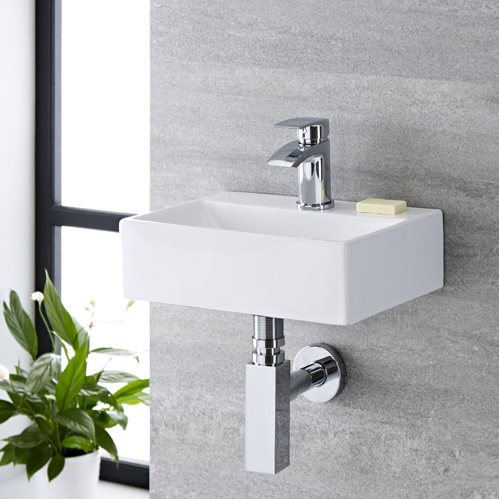 Milano Elswick - White Modern Rectangular Wall Hung Basin - 360mm x ...