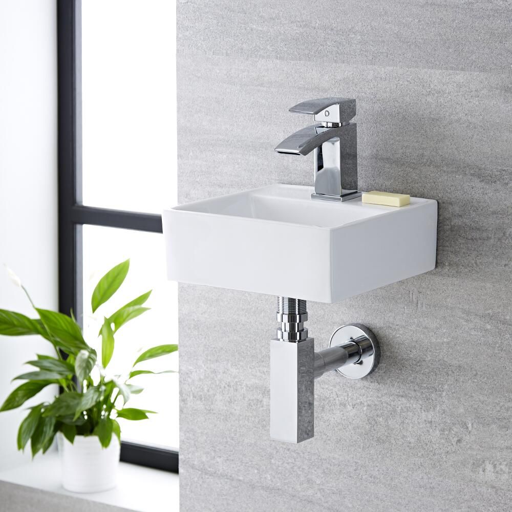 Milano Dalton - White Modern Square Wall Hung Basin - 280mm x 280mm (1 ...