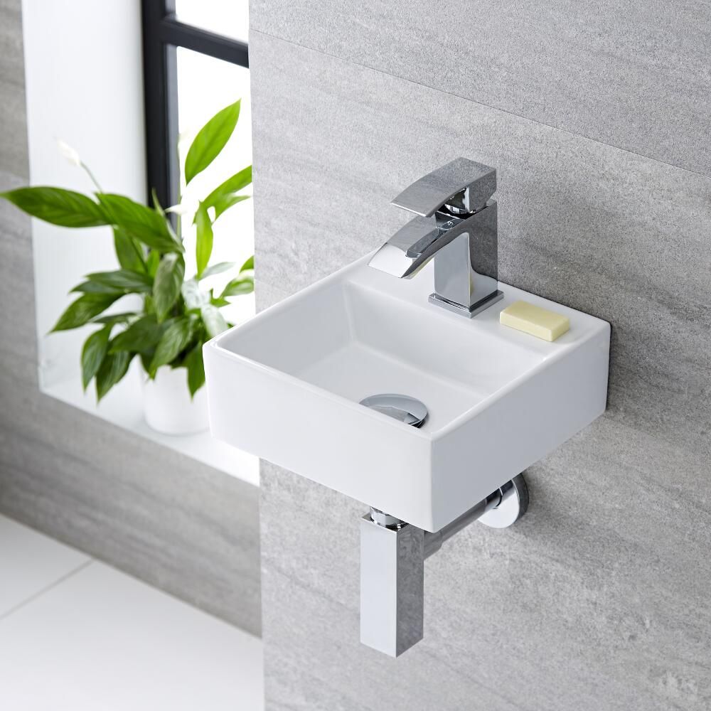 Milano Dalton - White Modern Square Wall Hung Basin - 280mm x 280mm (1 ...