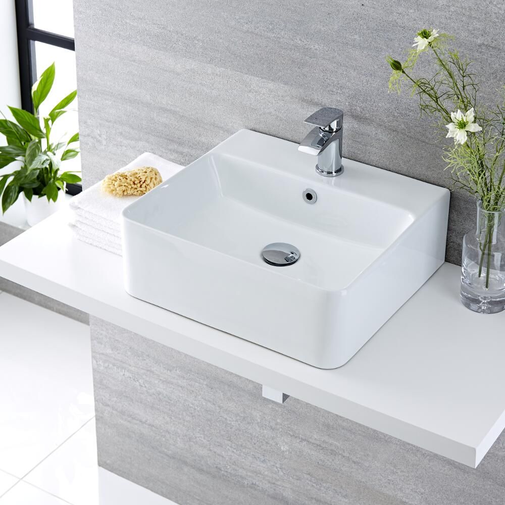 Milano Farington - White Modern Rectangular Wall Hung Basin - 460mm x ...