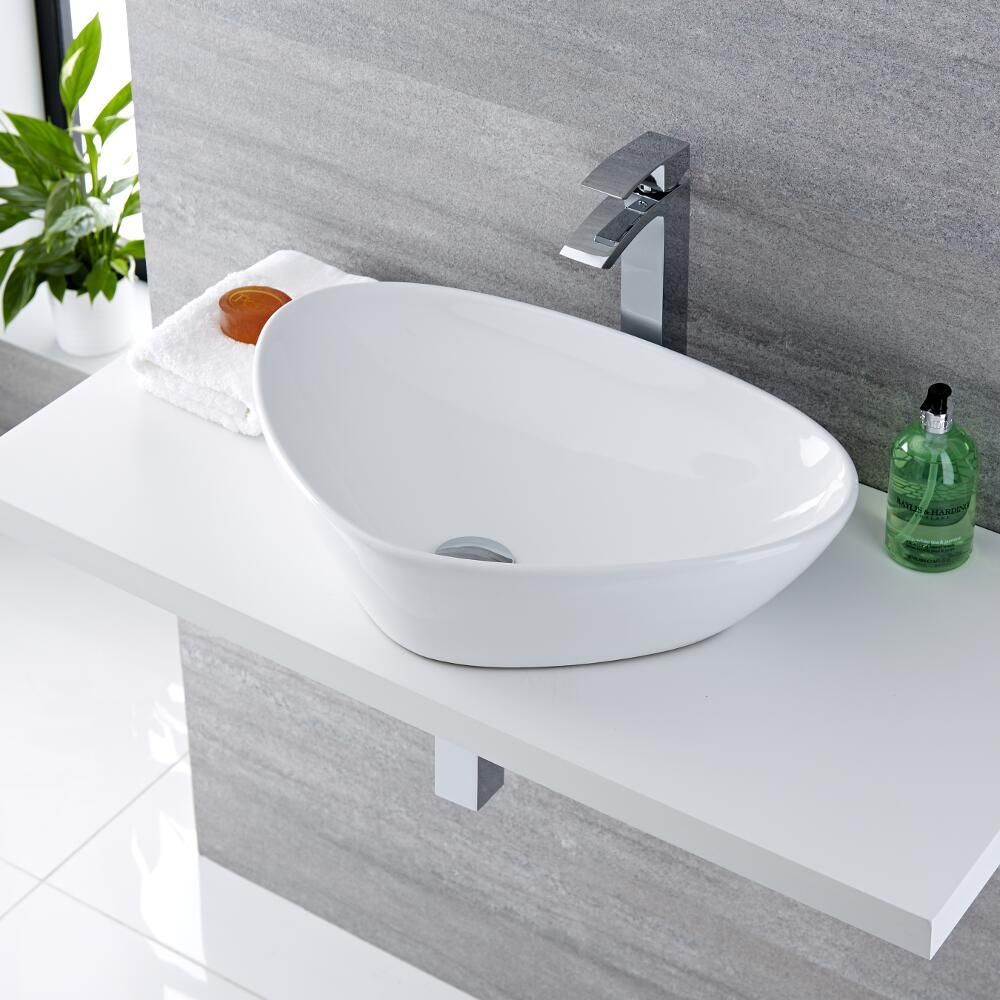 Milano Select - White Modern Countertop Basin - 590mm x 390mm (No Tap ...