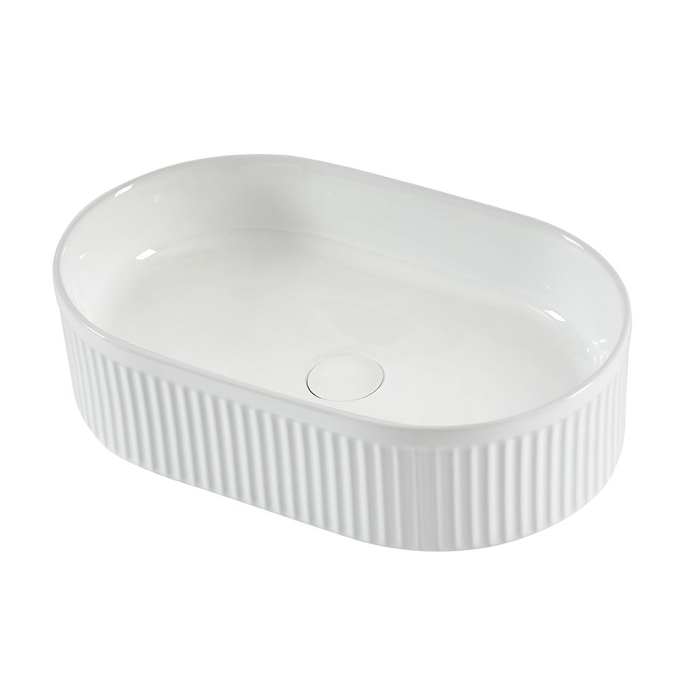 Milano Florence - White Fluted Oval Countertop Basin - 490mm x 310mm ...