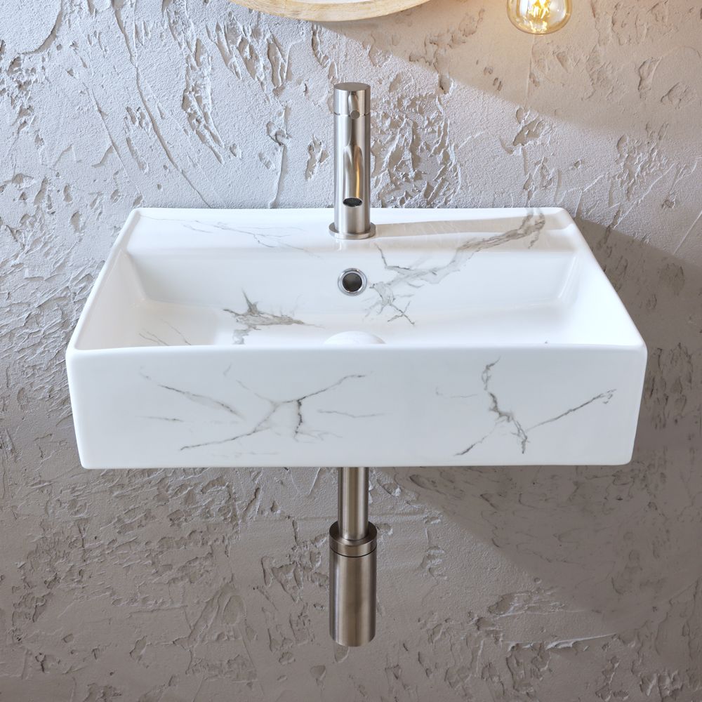 Milano Elswick - Marble Effect Rectangular Wall Hung Basin - 500mm x ...