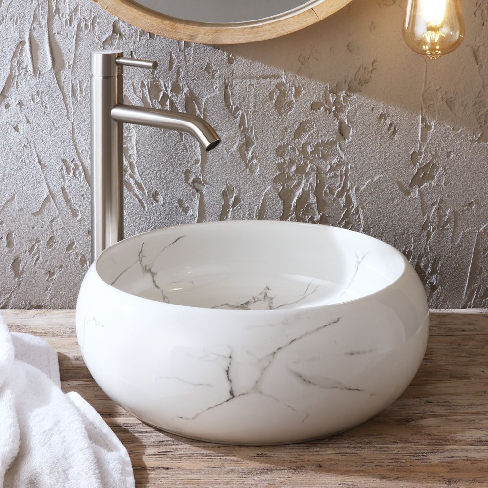 Milano Alden - Marble Effect Round Countertop Basin - 360mm (No Tap Holes)