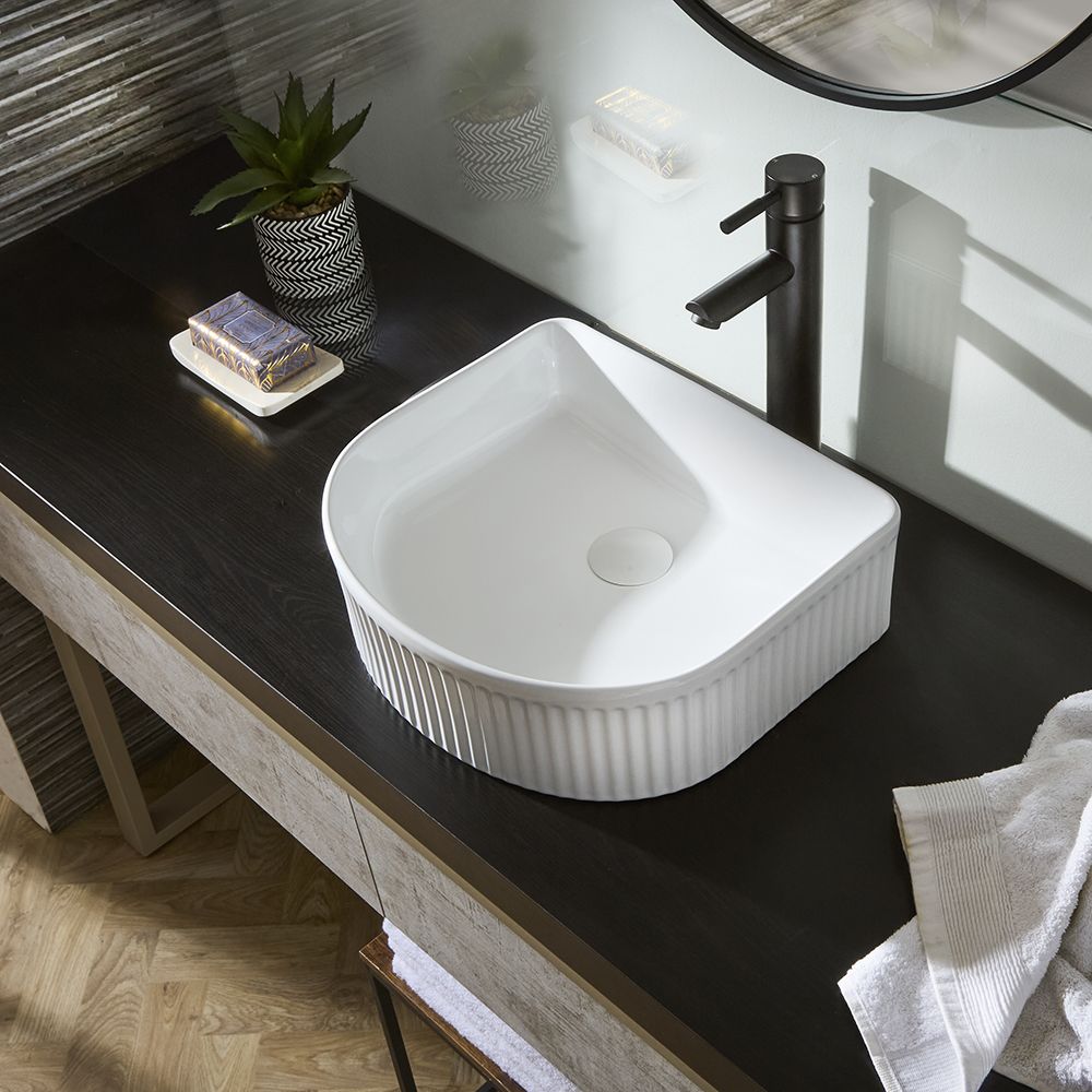 Milano Florence - White Fluted Countertop Basin - 400mm x 350mm (No Tap ...