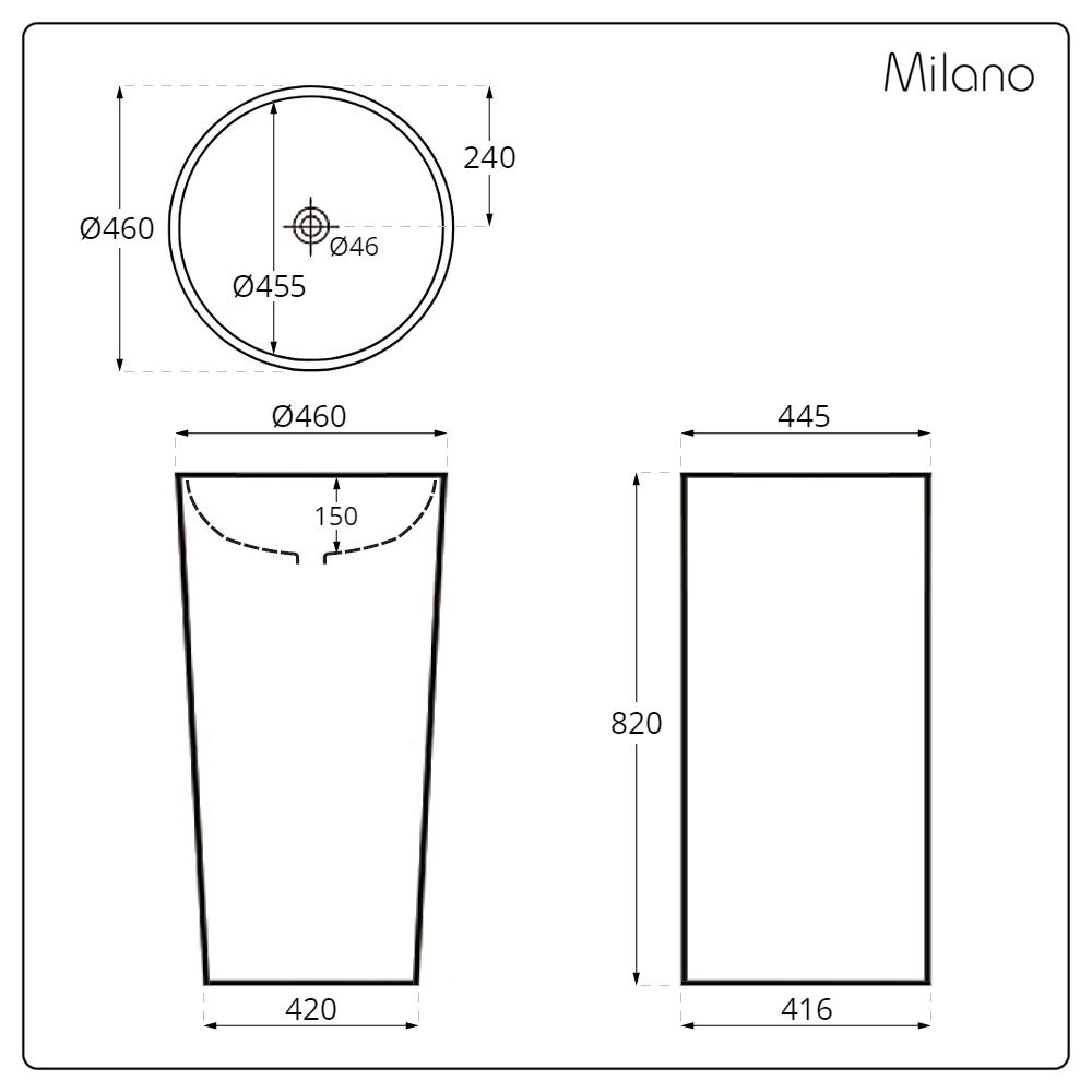 Milano Rivington - Modern Freestanding Basin - 460mm x 445mm (No Tap Holes)