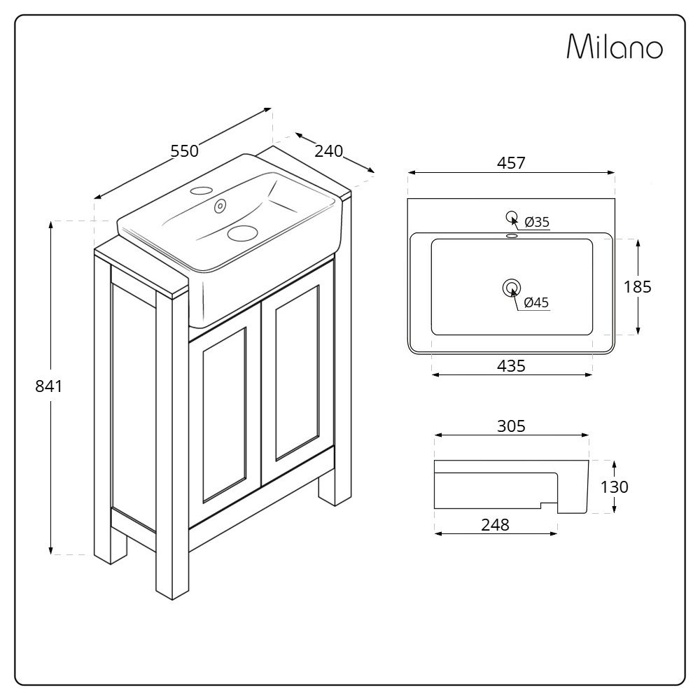 Milano Aston - 550mm Traditional Vanity Unit with Basin - Choice of ...