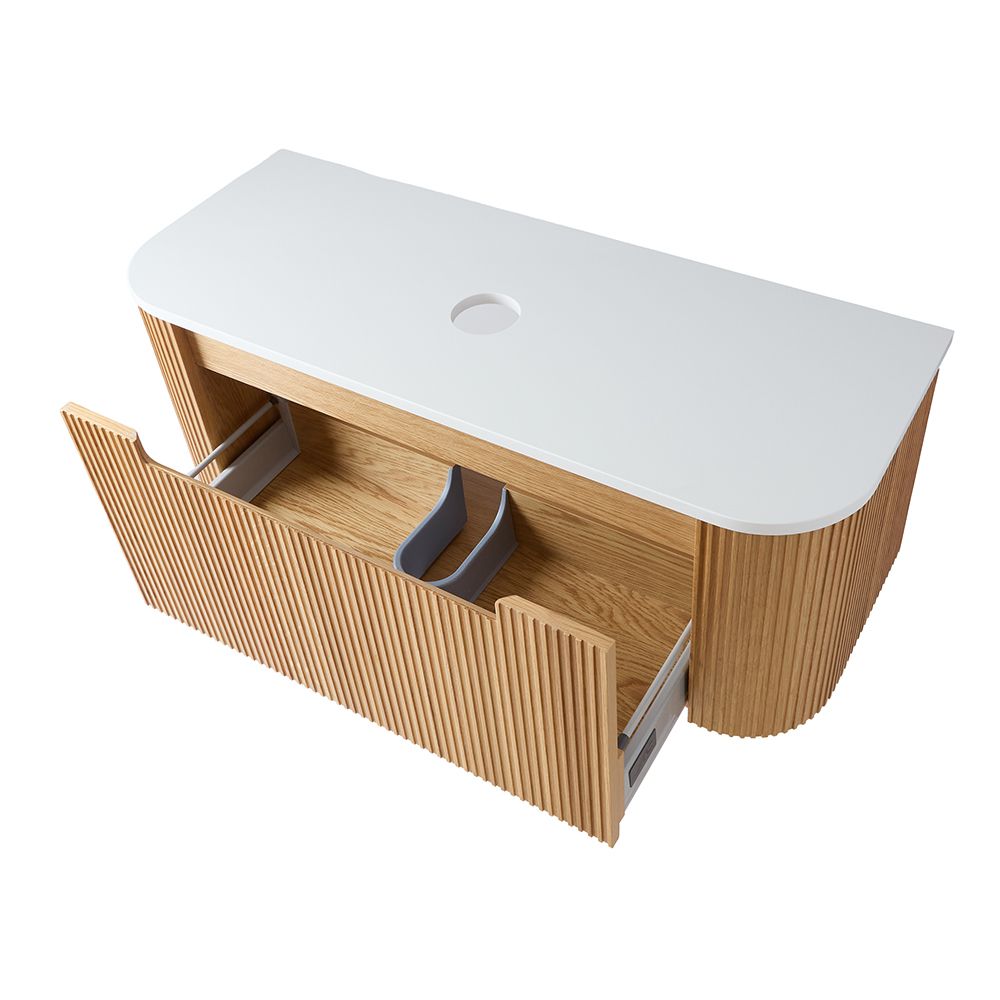 Milano Chalton - Oak Curved Wall Hung Fluted Vanity Unit - Choice of ...