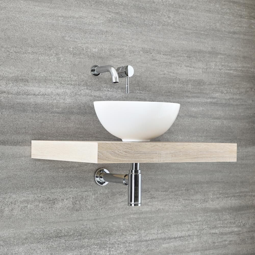 Milano Lurus - 600mm Floating Shelf and Irwell Countertop Basin - Oak