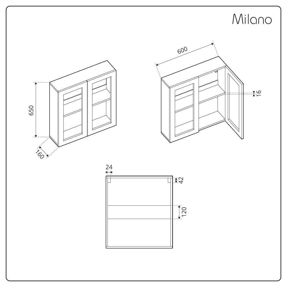 Milano Lurus - Modern Mirrored Cabinet - 600mm x 650mm - Choice of ...