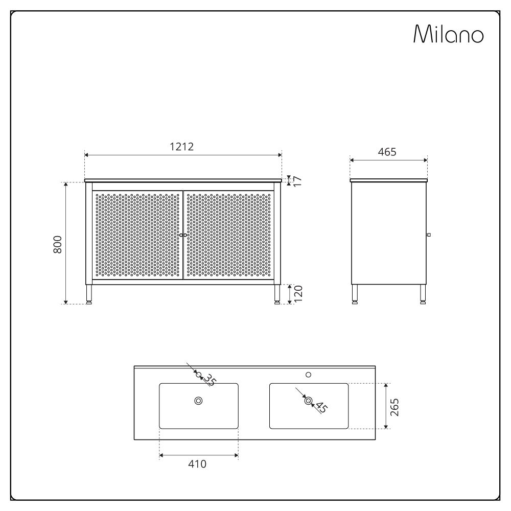Milano Beswick - Black Metal 1210mm Vanity Unit with Elements Double ...