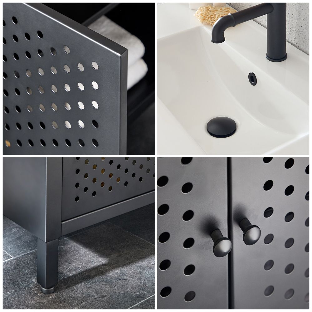 Milano Beswick - Black Metal Vanity Unit with Basin - Choice of Size