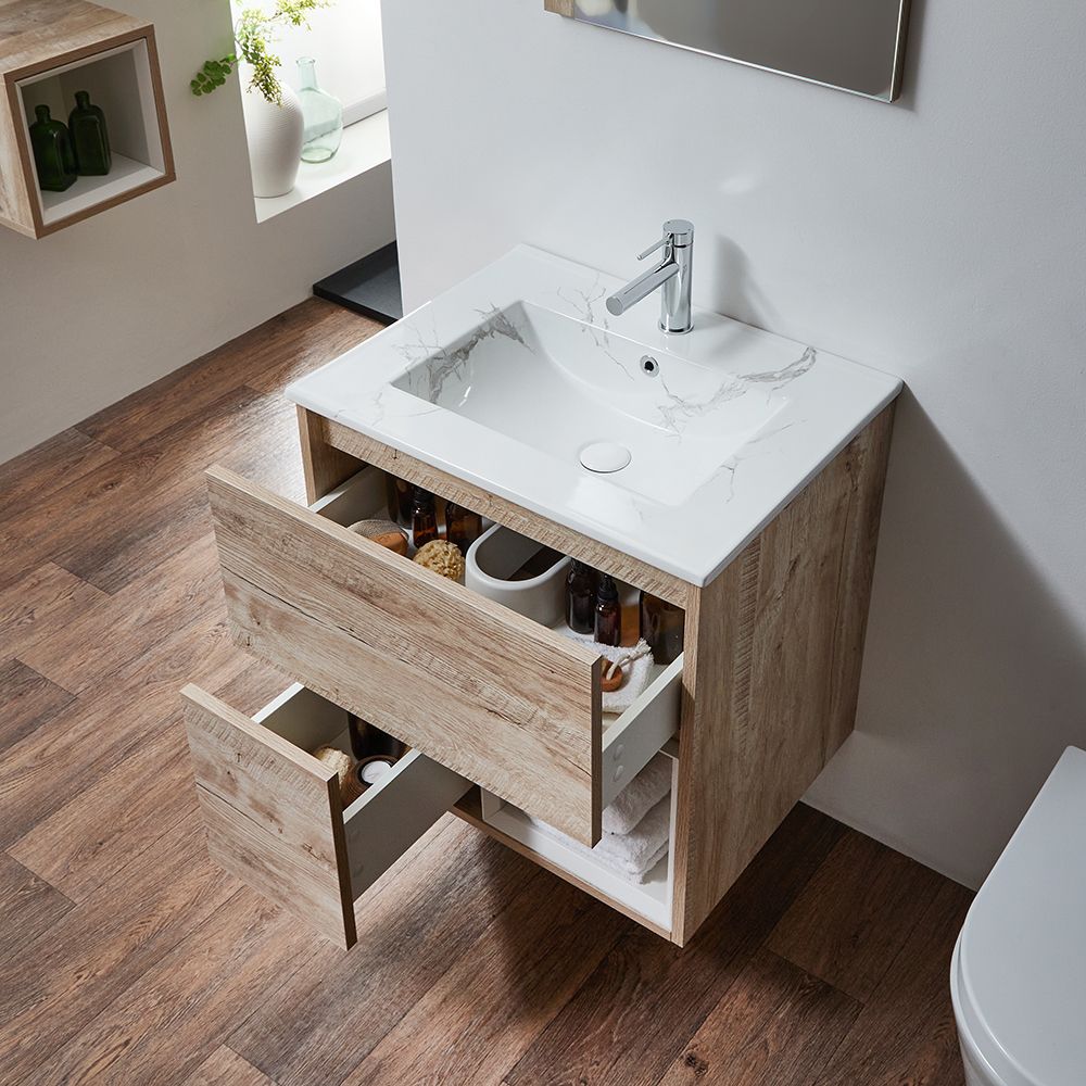 Milano Bexley - 610mm Wall Hung Open Shelf Vanity Unit with Basin ...