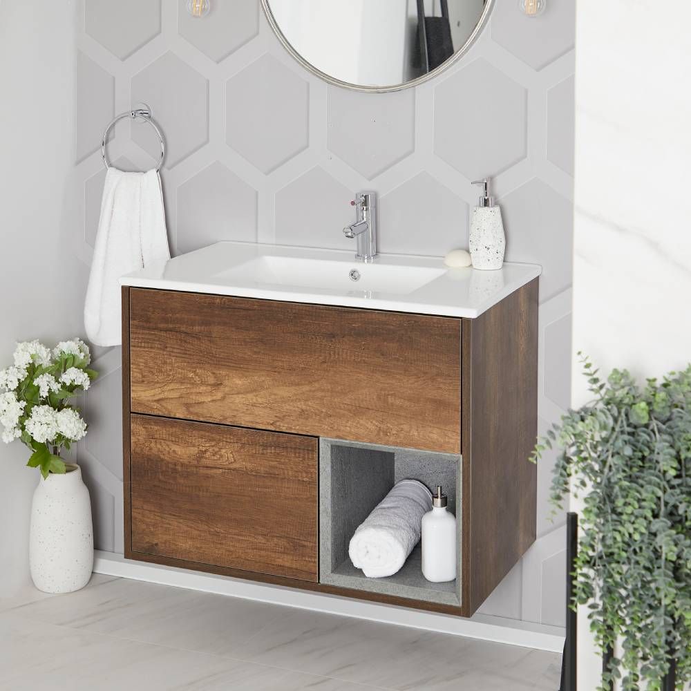 Milano Bexley - 810mm Wall Hung Open Shelf Vanity Unit with Basin ...