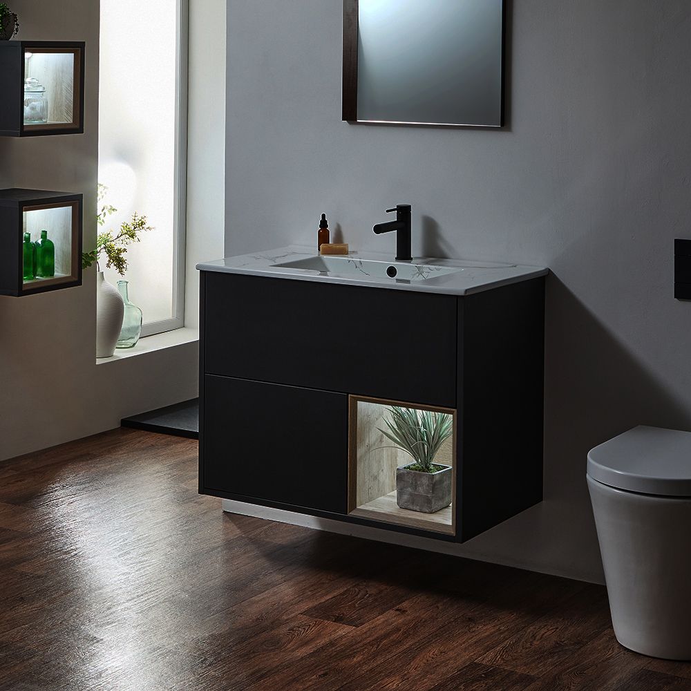 Milano Bexley - 810mm Wall Hung Open Shelf Vanity Unit with Basin ...
