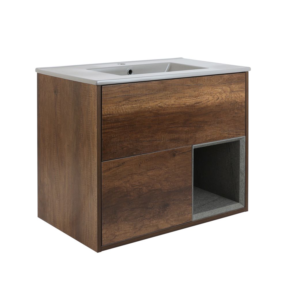 Milano Bexley - 812mm Wall Hung Open Shelf Vanity Unit with Elements ...