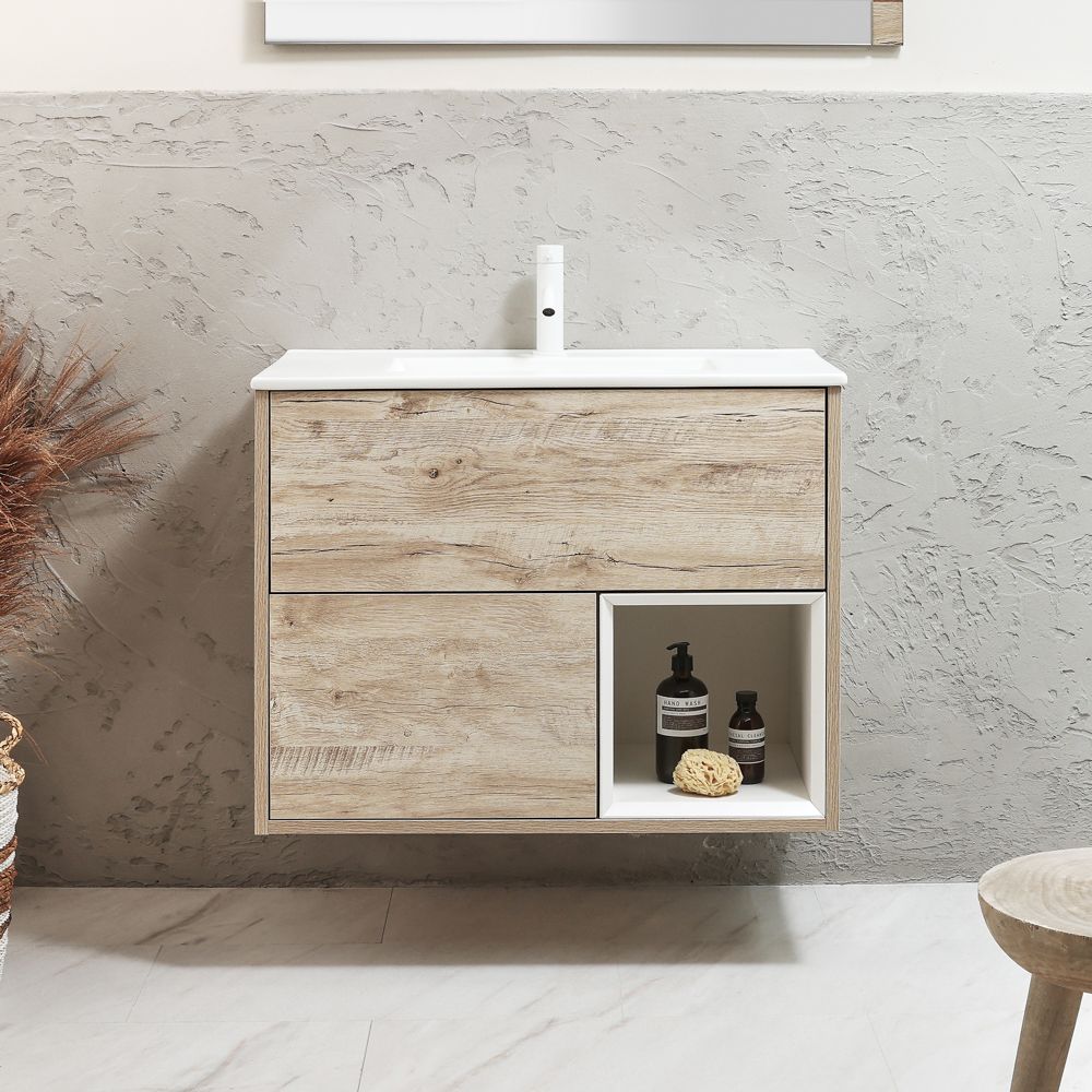 Milano Bexley - 812mm Wall Hung Open Shelf Vanity Unit with Elements ...