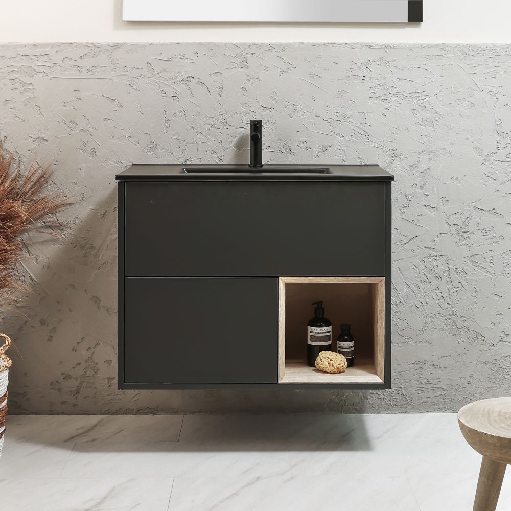 Milano Bexley - 812mm Wall Hung Open Shelf Vanity Unit with Elements ...