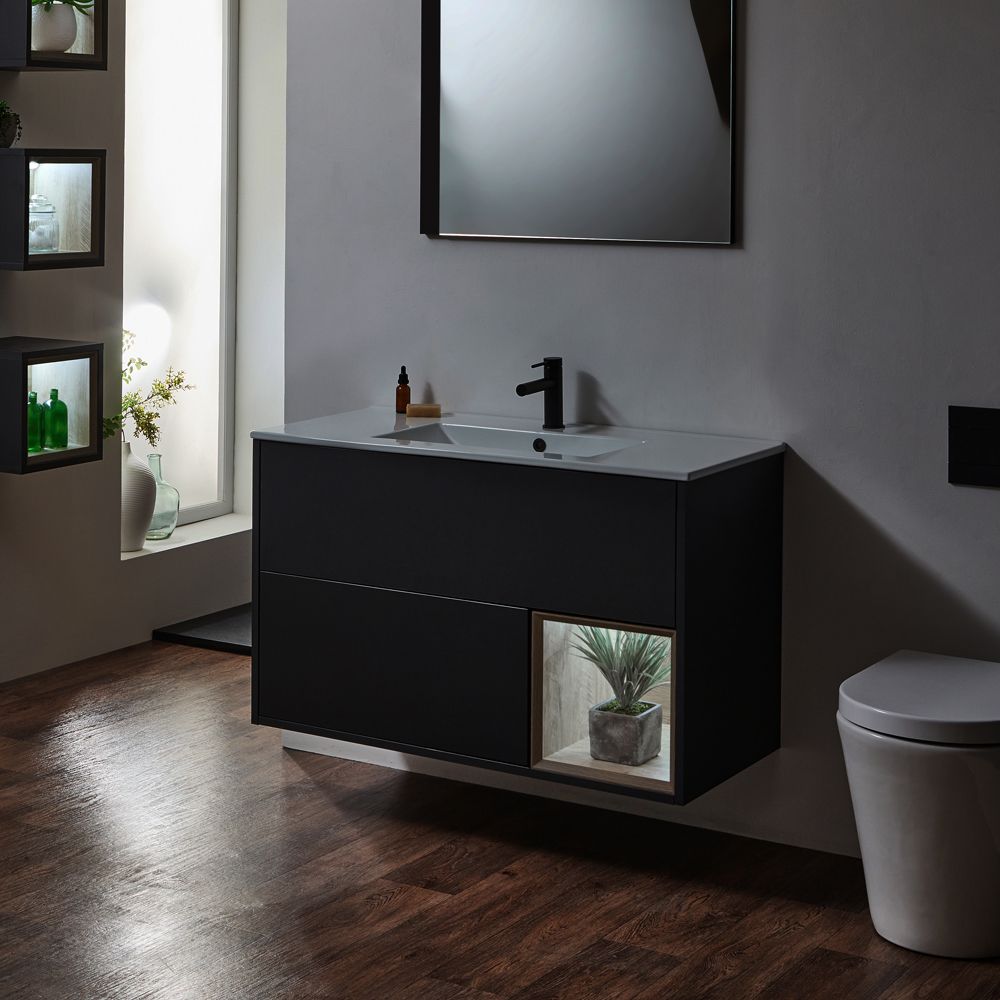 Milano Bexley - 1010mm Wall Hung Open Shelf Vanity Unit with Basin ...