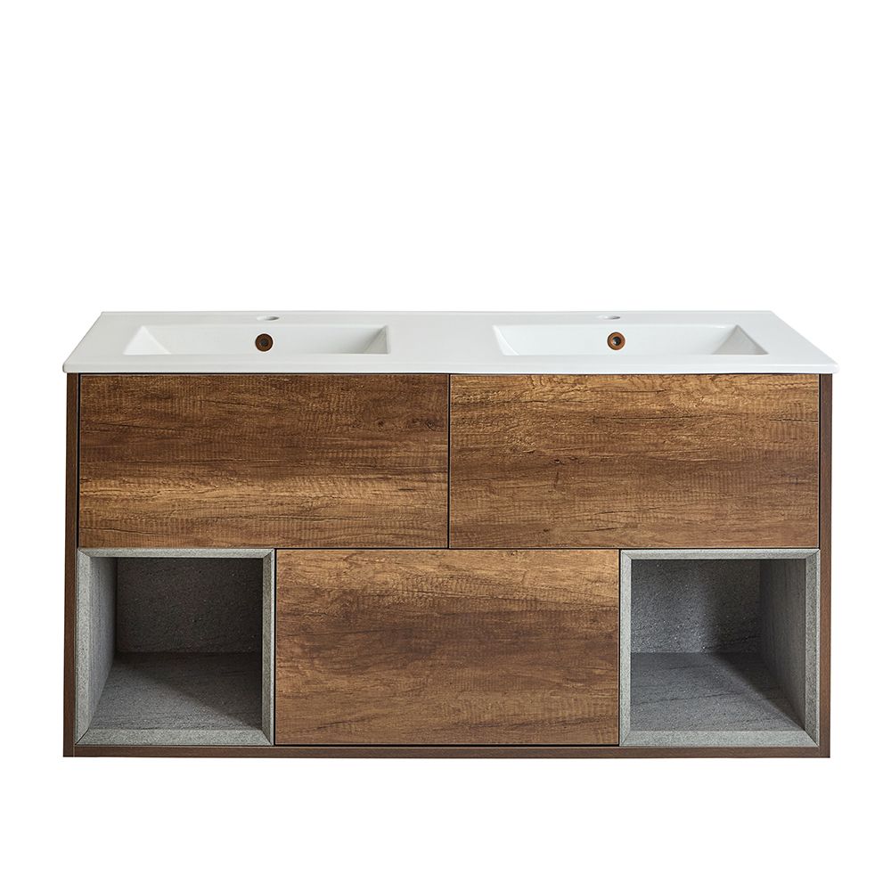 Milano Bexley - 1210mm Wall Hung Open Shelf Vanity Unit with Double ...