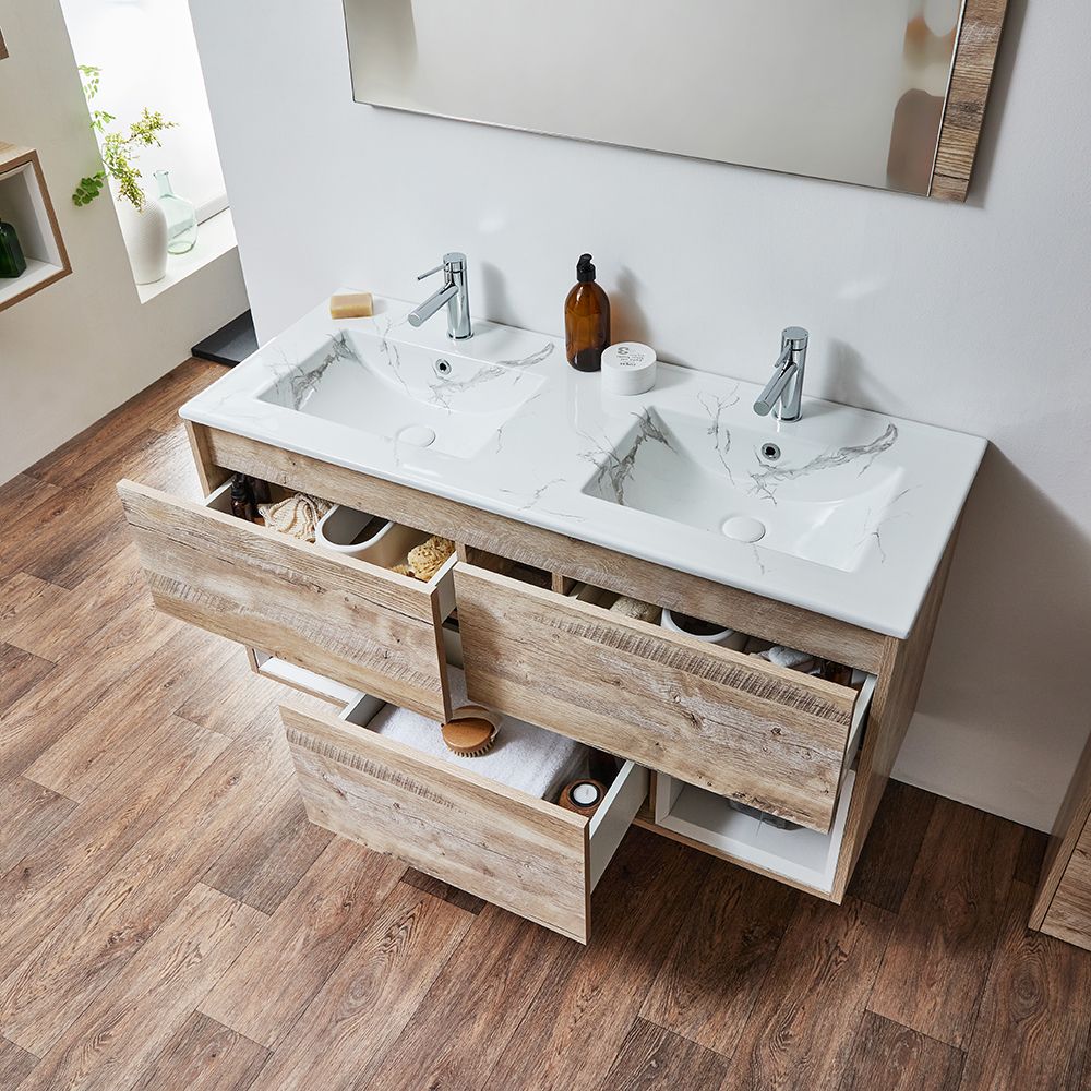 Milano Bexley - 1210mm Wall Hung Open Shelf Vanity Unit with Double ...