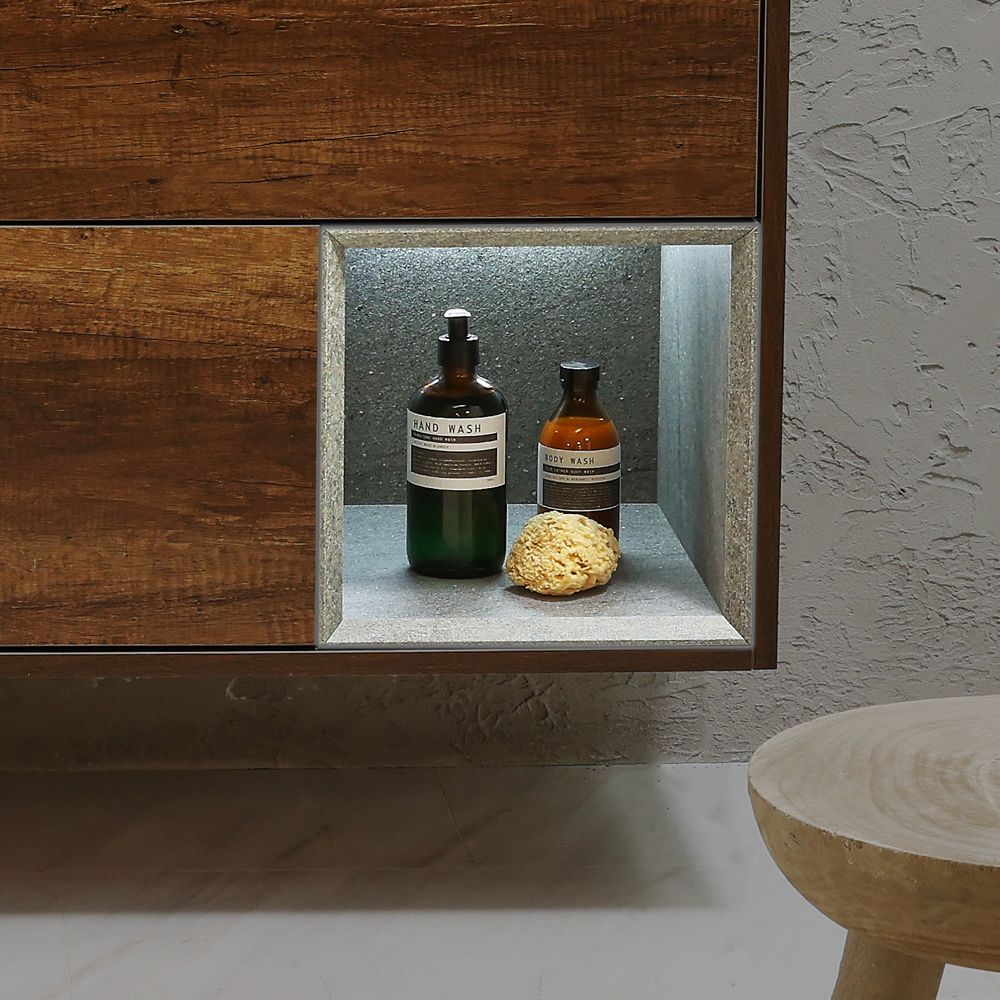 Milano Bexley - 1212mm Wall Hung Open Shelf Vanity Unit with Elements ...