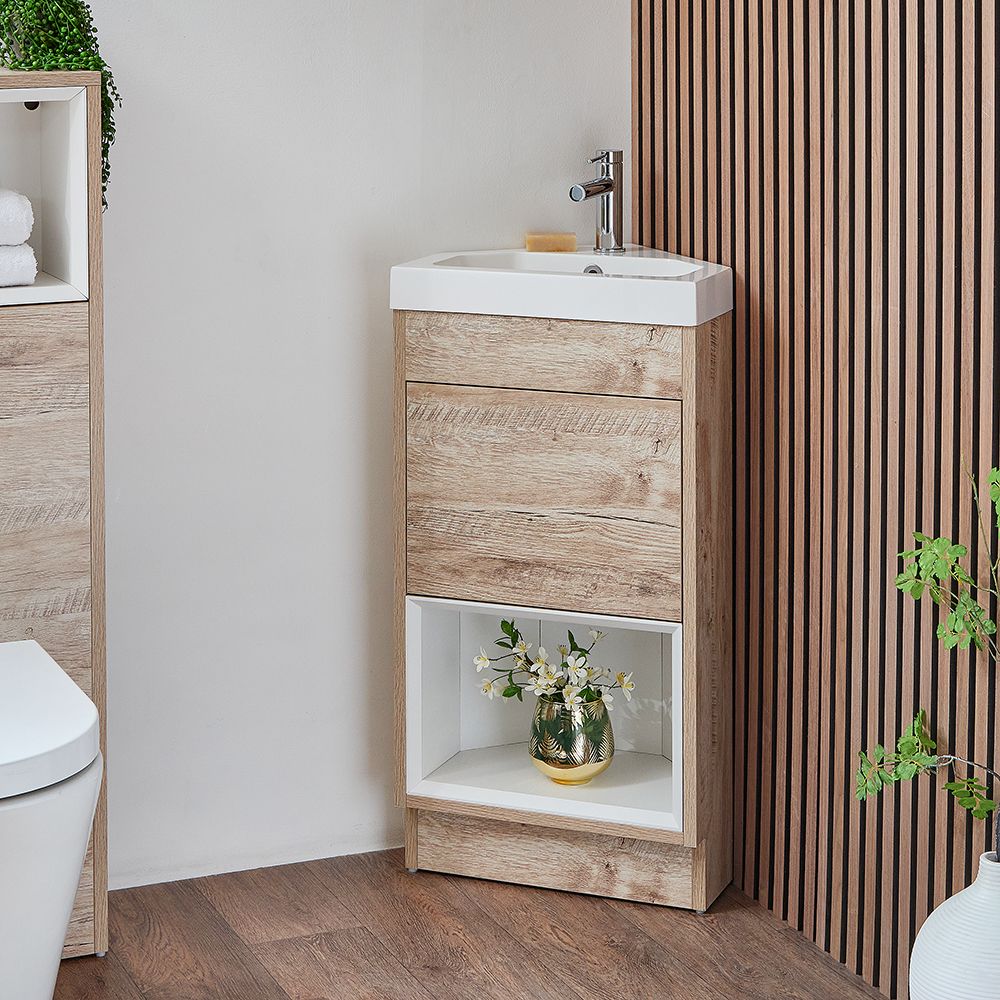 Milano Bexley - 450mm Modern Open Shelf Cloakroom Corner Vanity Unit ...