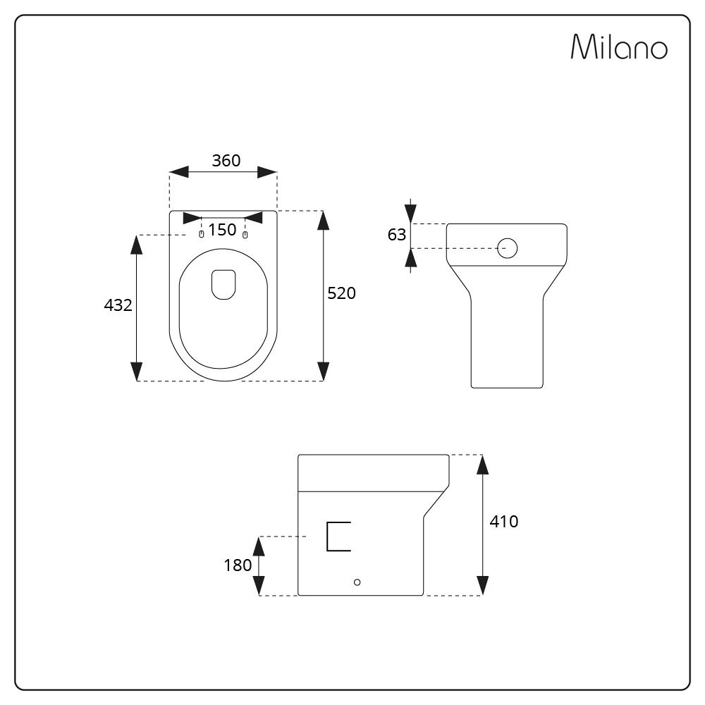 Milano Bexley - 600mm WC Unit with Ballam Back to Wall Toilet - Choice ...