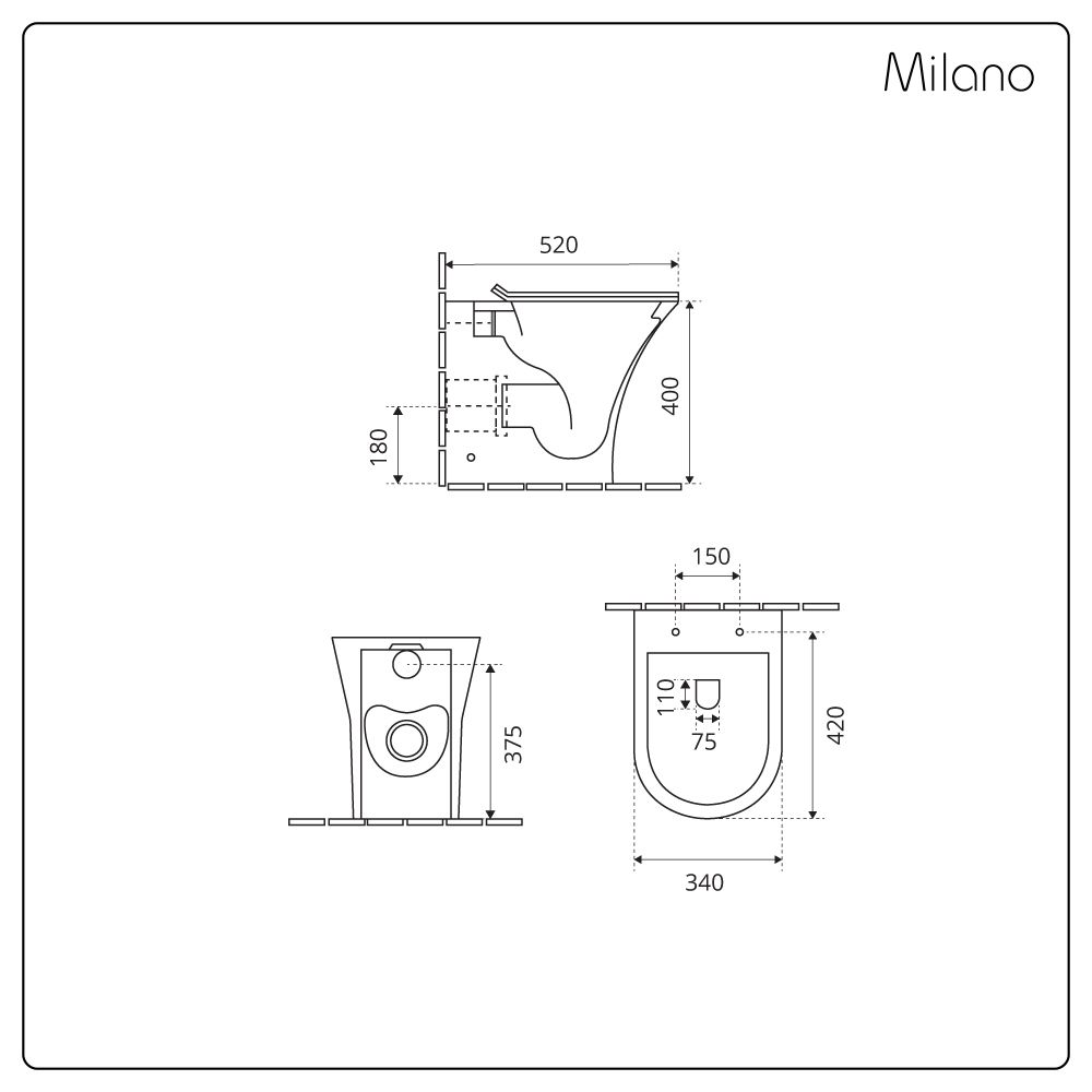 Milano Bexley - 600mm WC Unit with Marbury Back to Wall Toilet - Choice ...