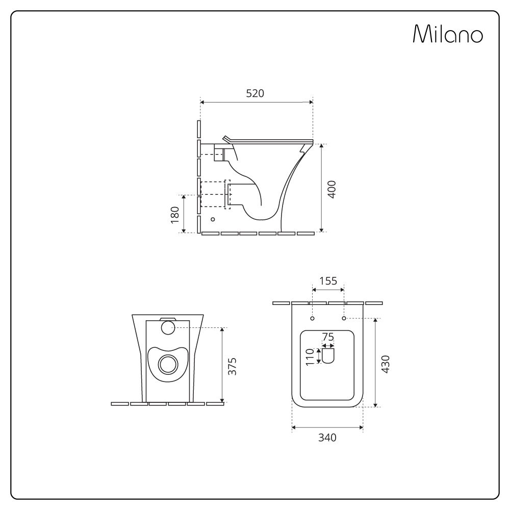 Milano Bexley - 600mm WC Unit with Avenham Back to Wall Toilet - Choice ...