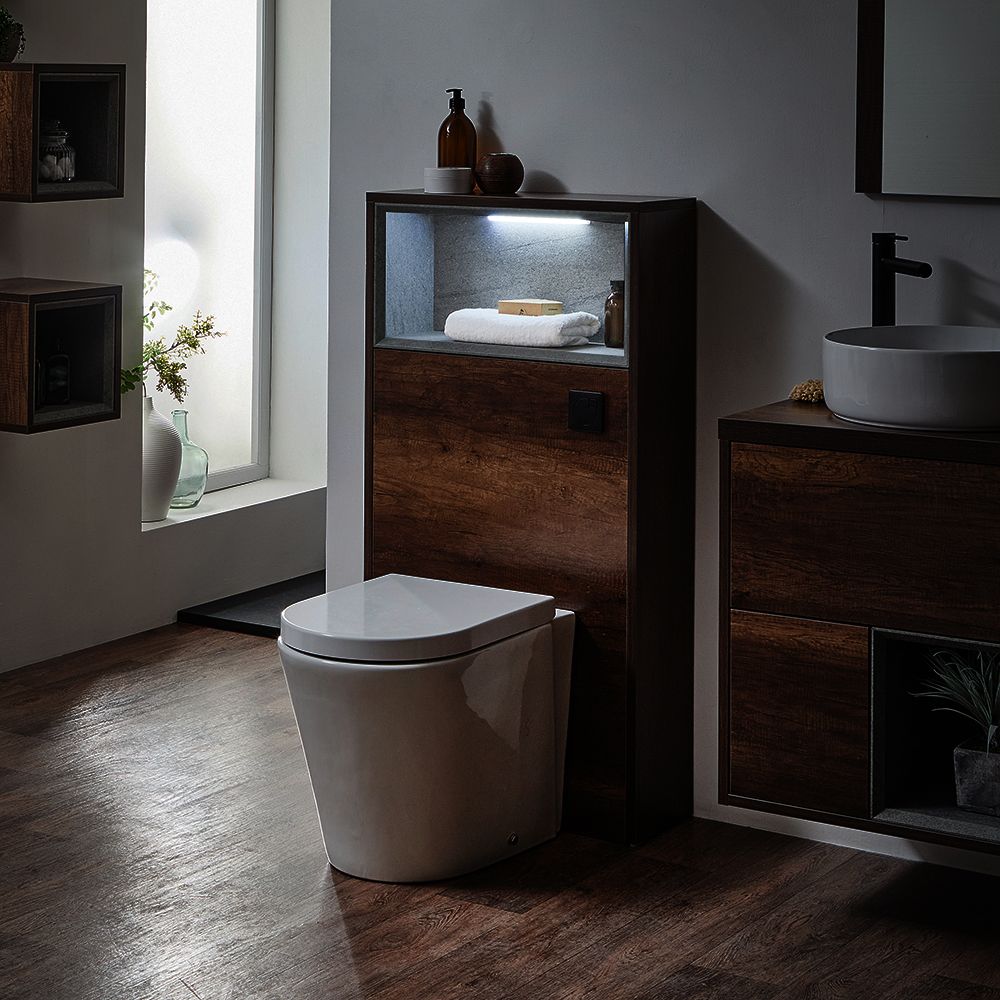 Milano Bexley - 600mm WC Unit with Rivington Back to Wall Toilet - Dark Oak