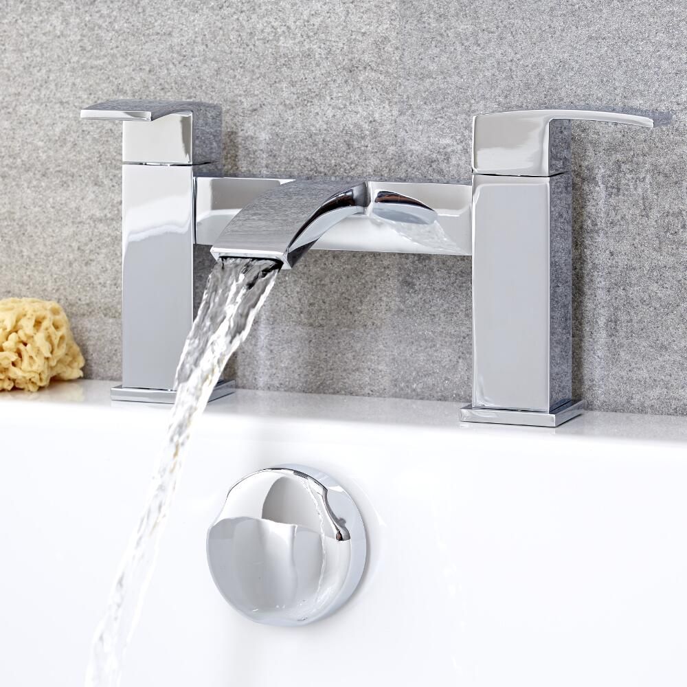 Milano Wick - Modern Deck Mounted Bath Filler Mixer Tap - Chrome