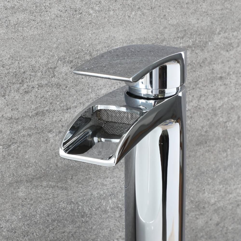 Milano Razor - Modern Waterfall High Rise Mono Basin Mixer Tap - Chrome