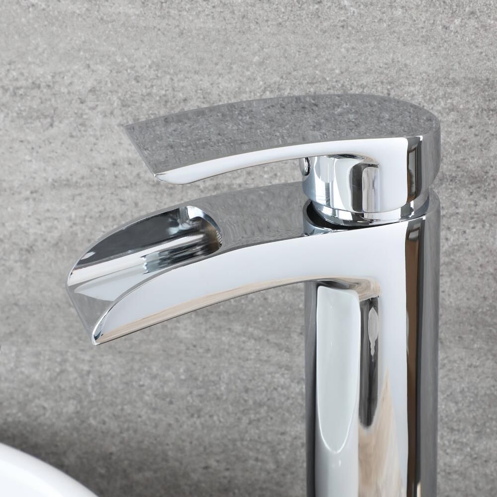 Milano Razor - Modern Waterfall High Rise Mono Basin Mixer Tap - Chrome