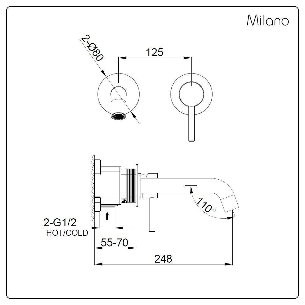 Milano Elements - Modern Wall Mounted Basin Mixer Tap - Choice of Finish