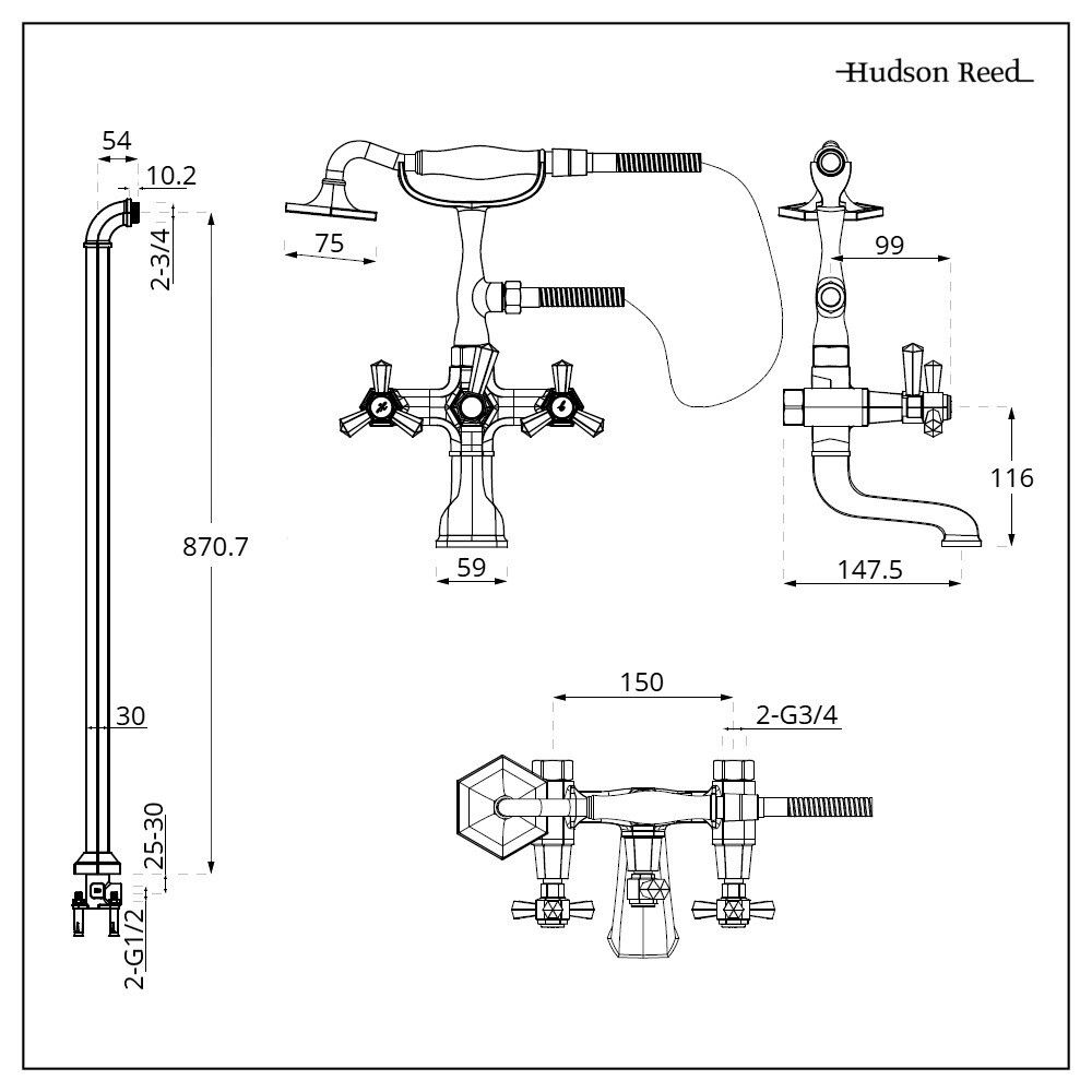 Milano Earlham - Art Deco Freestanding Bath Shower Mixer Tap with Hand ...