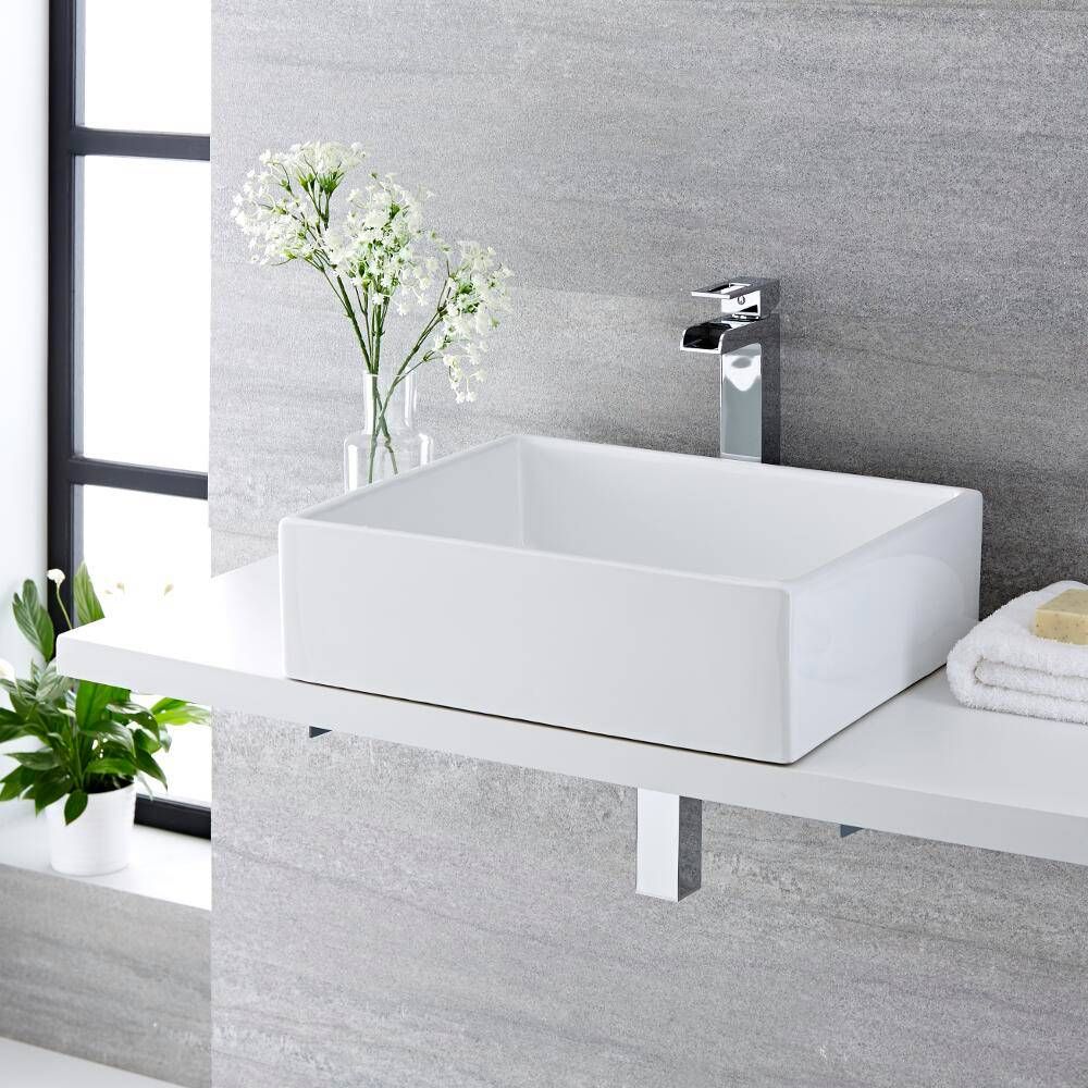 Milano Westby - White Modern Rectangular Countertop Basin with High ...
