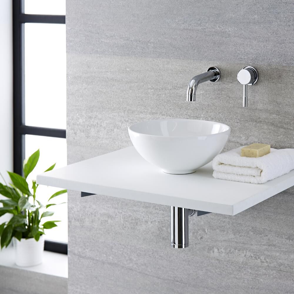 Milano Irwell - White Modern Round Countertop Basin with Wall Mounted ...