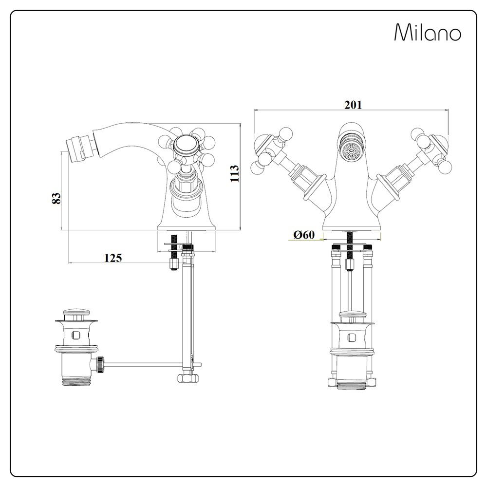 Milano Elizabeth - Traditional Crosshead Mono Bidet Mixer Tap - Brushed ...