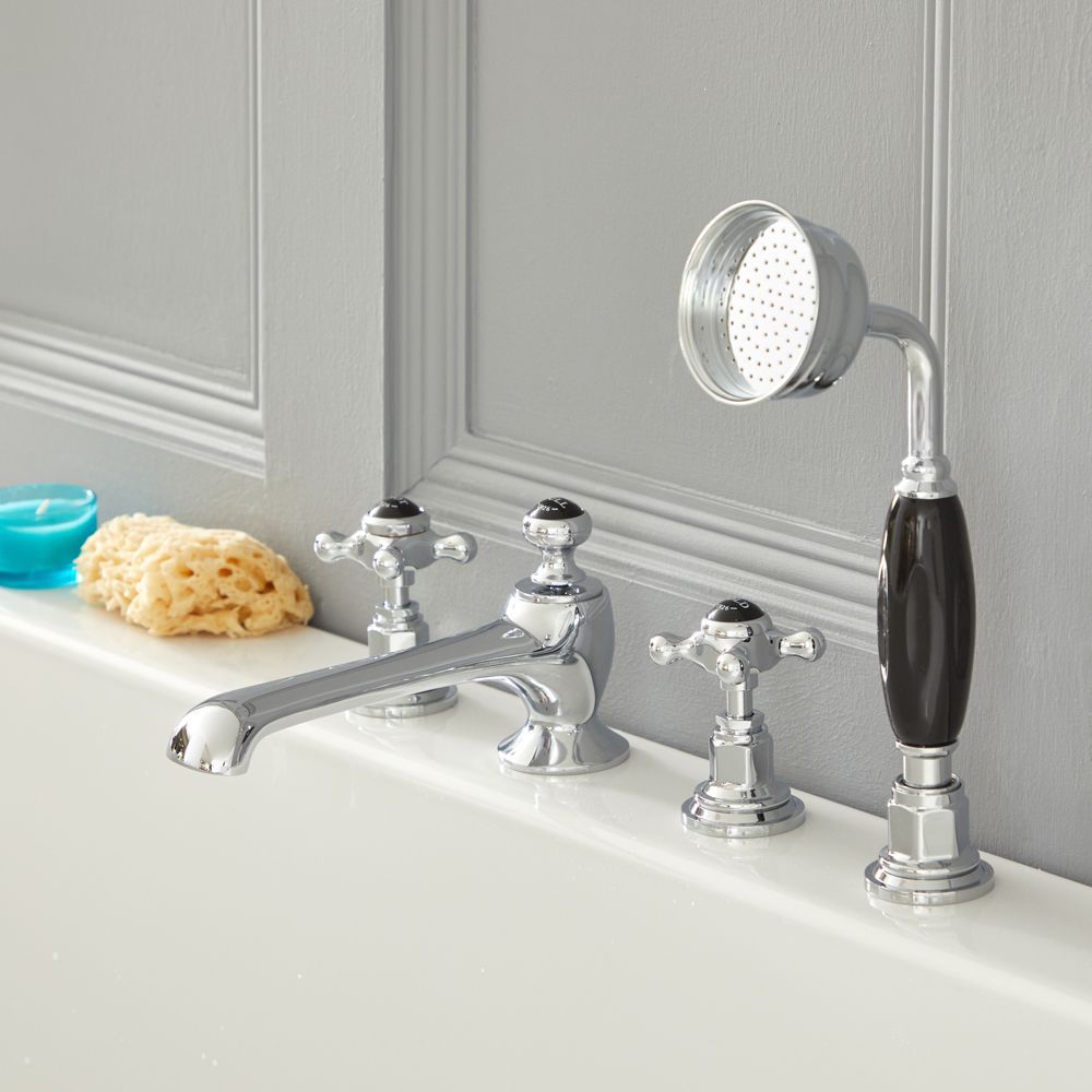 Milano Elizabeth - Traditional Crosshead 4 Tap-Hole Bath Shower Mixer ...