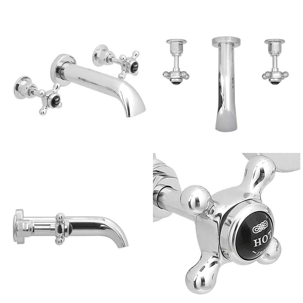 Milano Elizabeth - Traditional Wall Mounted Crosshead 3 Mixer Tap-Hole ...