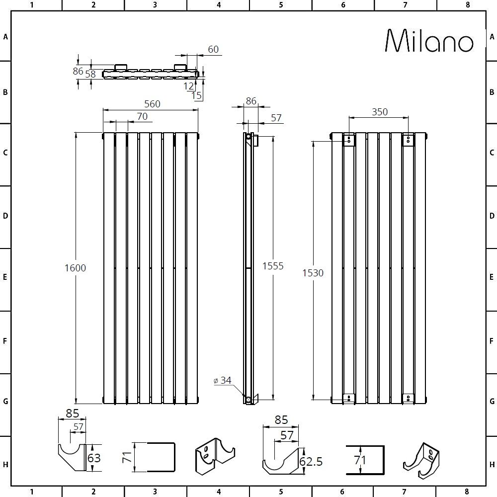 Milano Alpha - White Flat Panel Vertical Designer Radiator - 1600mm x ...